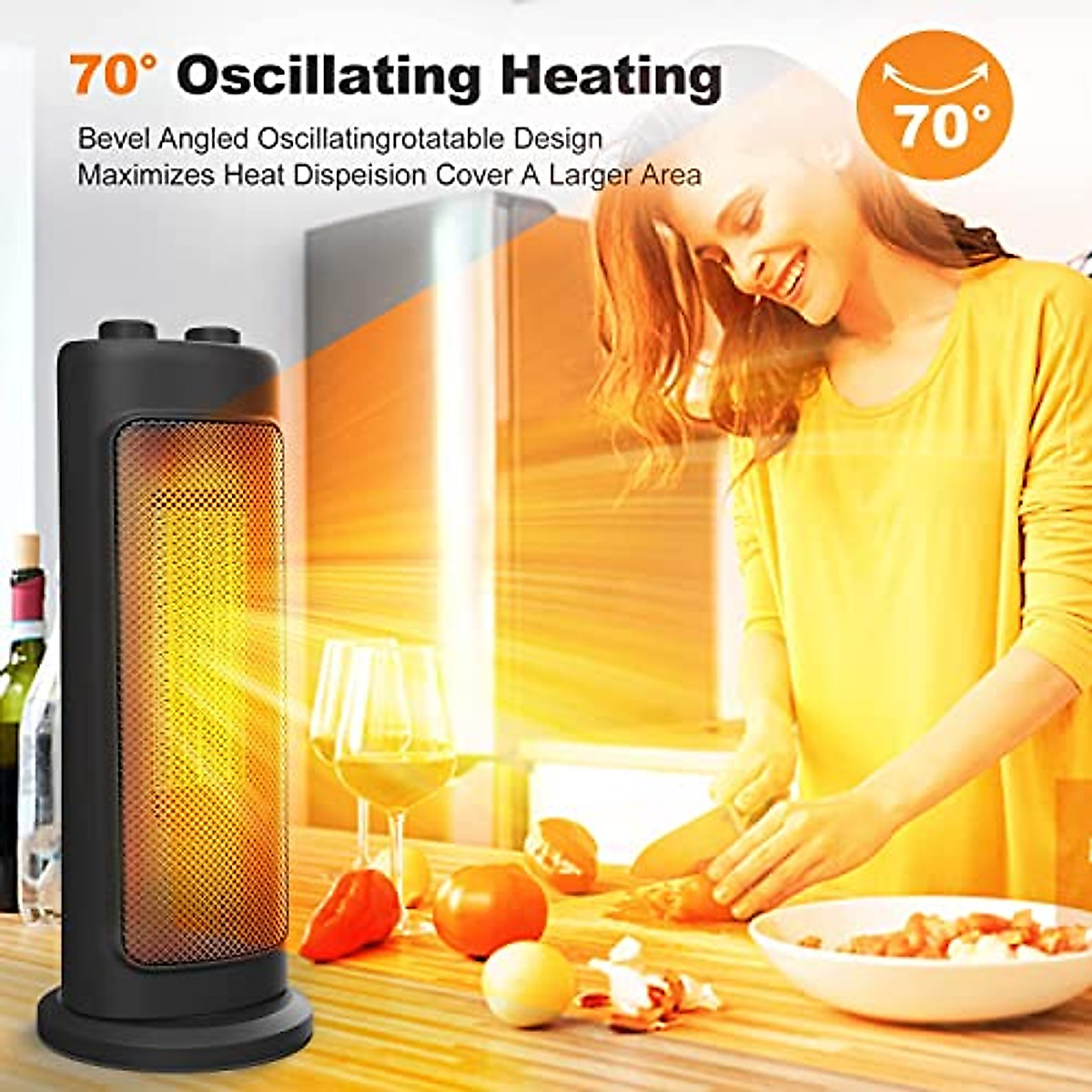 Waoveow Space Heaters Indoor Use Electric, 16Inches 1500W-Ceramic Tower Heater, Fast Heating, Wide Oscillation, Adjustable Thermostat, Over-heating & Tip-over Protection Quiet Safety Office Bedroom