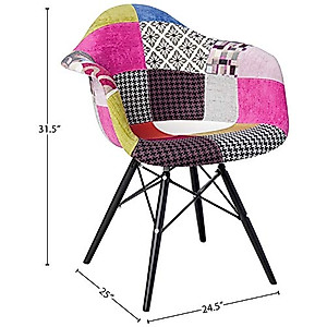 2xhome Mid Century Modern Arm Chair with Black Wood Legs, Patchwork A Fabric