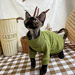 Sphynx Hairless Cat Cotton T-Shirts Summer Breathable Vest Solid Color Turtleneck Pullover Kitten Shirts Sweater Pet Clothes for Cat (Green, XXL(11-15lbs))