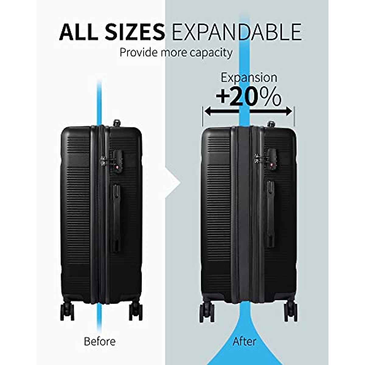Zitahli Luggage, Expandable Suitcase Checked Luggage, Hardside Luggage with TSA Lock Spinner Wheels YKK zippers, 28in (Black)