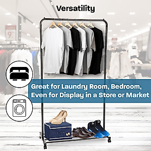 USTECH Heavy Duty Garment Rack with Sturdy Wheels | 450 lb Load Capacity | Adjustable Metal Clothing Anti-Slip Rack for Hanging Clothes, Lockable for Stability (Single Rod)
