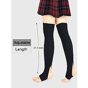 SATINIOR 2 Pairs Stirrup Leg Warmers Straight over the Knee Socks 21.65 Inch for Women (Black, Gray)