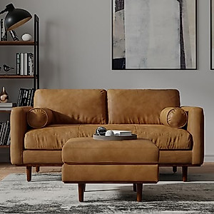 SIMPLIHOME Morrison Mid-Century Modern 72 Inch Wide Sofa in Sienna Genuine Leather, For the Living Room and Family Room