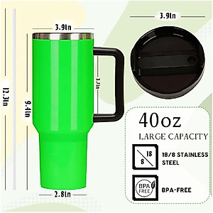 40 oz Tumbler with Handle and Straw Lid, Insulated Cup Reusable Stainless Steel Water Bottle, Double Wall Spill Proof, Travel Mug, Green