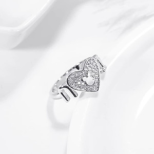 Women's Mickey Heart Shape Rings 925 Silver Plated Cubic Zirconia Mouse Ring For Women Party Jewelry Band (Color 2, 9)