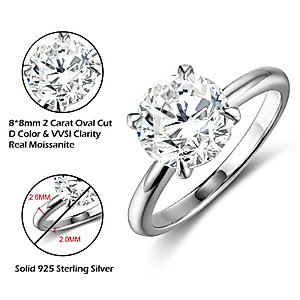 Ms.Iconic Engagement Rings for Women, 2 Carat Modissanite Sterling Silver Rings with 18K White Gold Plated and It Can be a Wedding Rings for Women or Promise Rings for Her, Anillos para Mujer