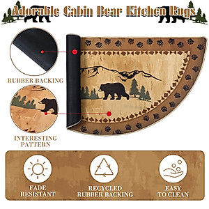 Kinlop Winter Half Round Hearth Rug Birch Bear Non Skid Rug Fireplace Rustic Bathroom Rugs Cabin Non Slip Kitchen Mat Nature Scene Kitchen Carpet for Wood Floor Home Bedroom Living Room, 24'' x 47''