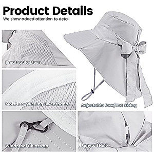 Womens Sun Hat Packable Neck Cover UPF 50- Wide Brim, Light Grey, Size One Size