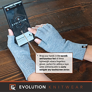 Evolution Knitwear Alpaca Knit Fingerless Gloves - Super Soft Baby Alpaca - Made in the USA - Small - Blue Grey