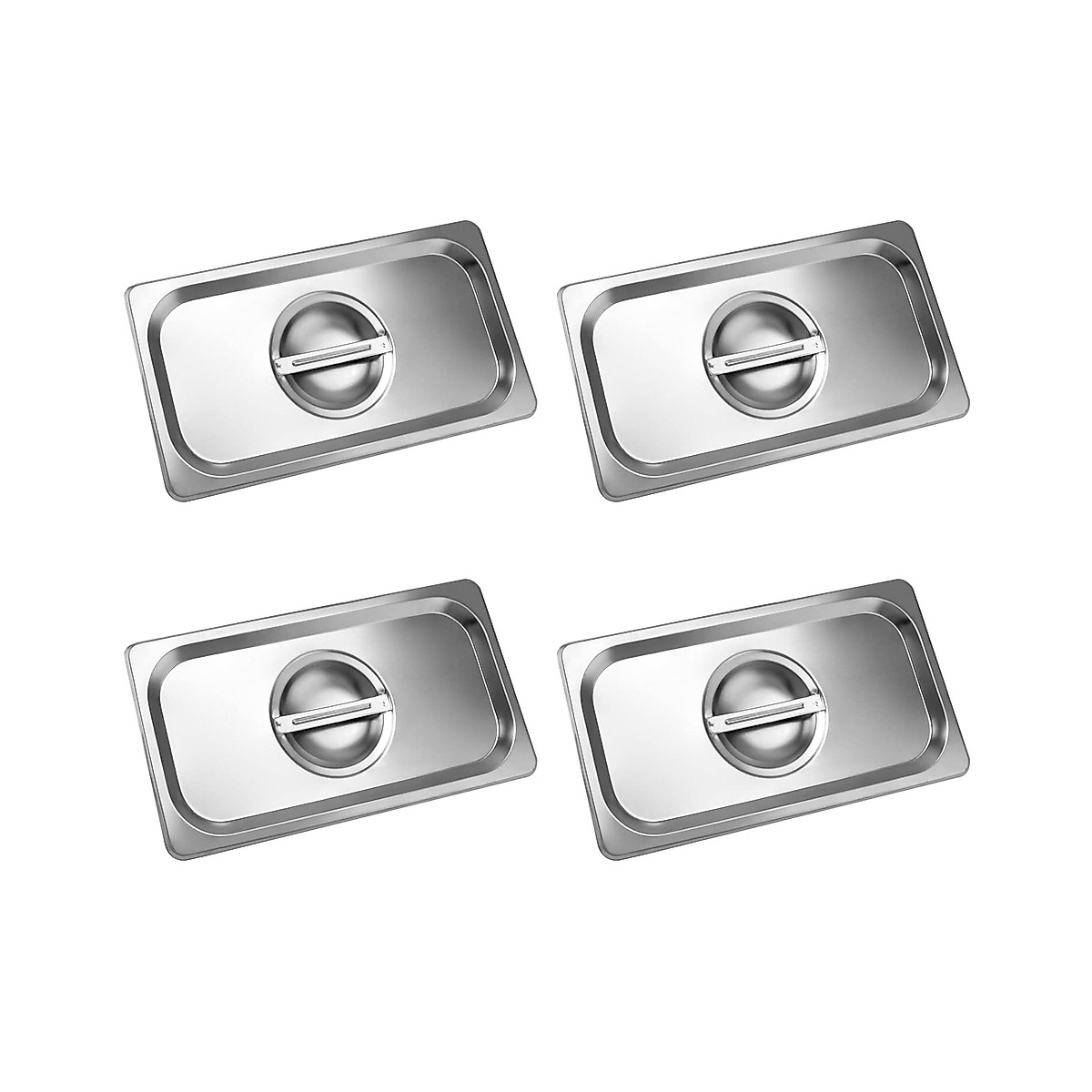 QWORK Solid Pan Lid with Handle, 4 Pack Stainless Steel Steam Table Pan Cover, for 1/3 Size Steam Pans