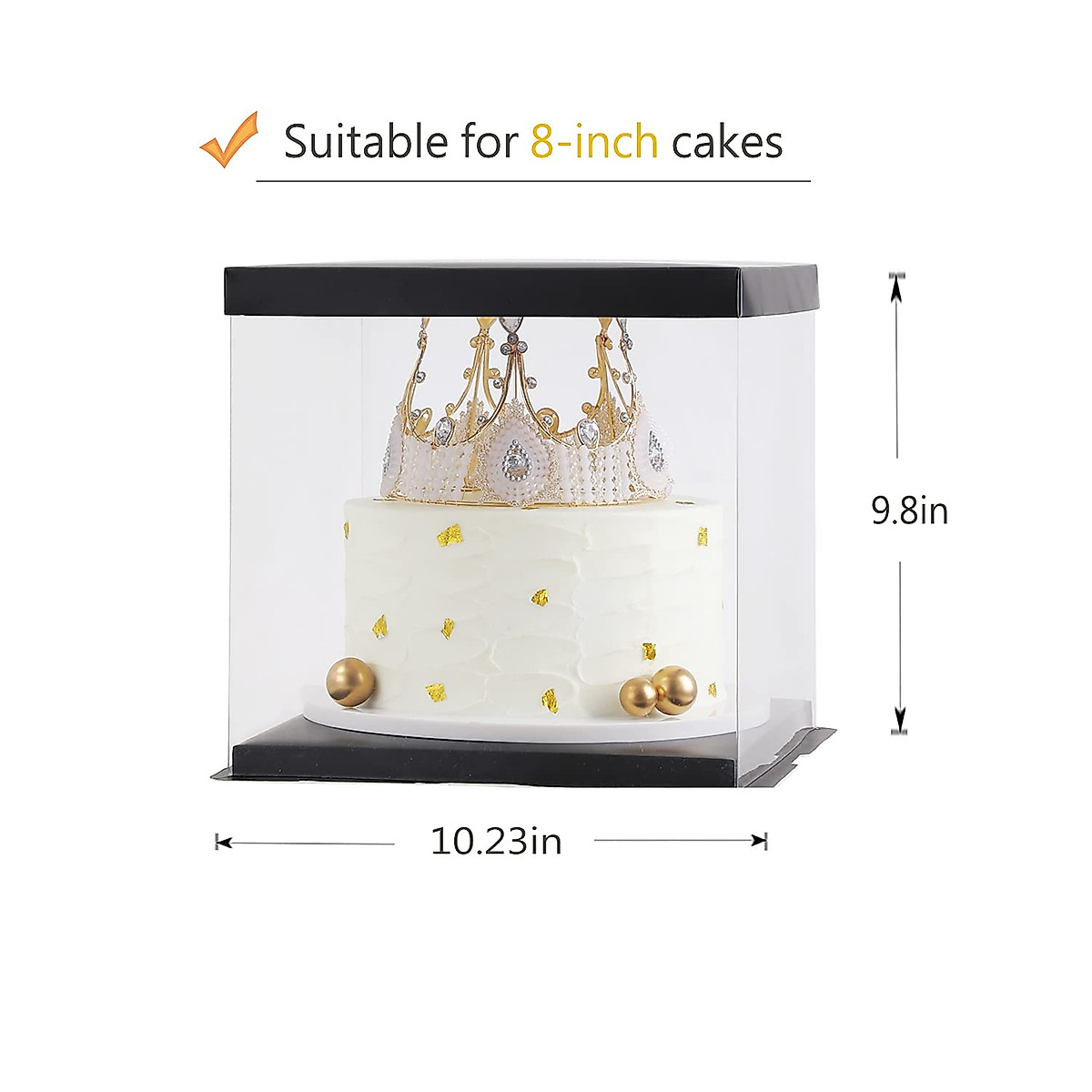 XININSUN 2Pcs Large Cake PET Clear Box, 10" X 10" X 9" with ribbon and pre-folded lid, for 8" cake packing carry, baking cookie display, Carry Tall Layer Gift, Festive Gift Box -Black