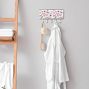 Pink Magical Unicorn Pattern Rack Organizer with 5 Hooks Wall Bathroom Kitchen Shelf Rack Multifunctional Storage Shelf