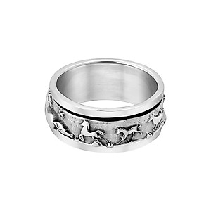 AeraVida Warrior Stallions Running Horse Spinner .925 Sterling Silver Ring (9) | Animal Horse Ring for Women | Unisex Fashion Jewelry