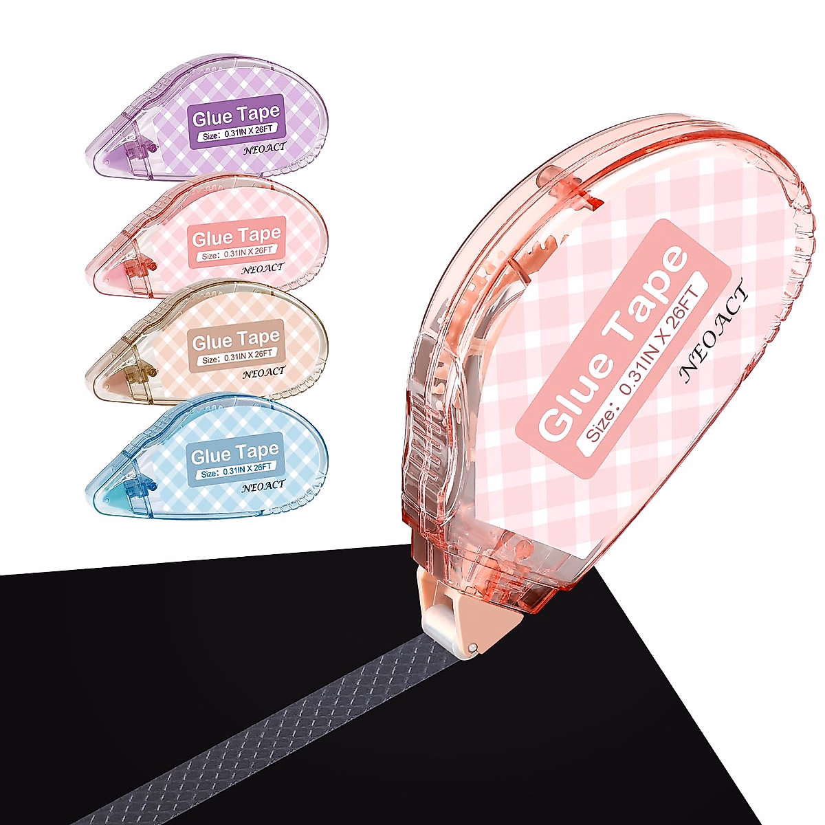 NEOACT 4 Pack Scrapbook Tape,Double Sided Tape Roller Scrapbook Supplies,0.31In x 26 Ft Glue Tape Runner for Scrapbooking Envelopes Crafts Gift Wrapping Journaling School Office Supplies