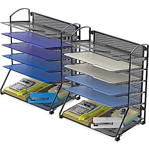 Simple Houseware 6 Tier Desktop Document Letter Tray Organizer, Black - 2 Pack
