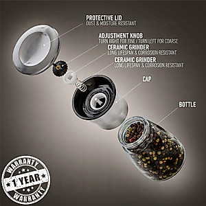 HOME EC Premium Stainless Steel Salt and Pepper Grinder Set of 2 - Adjustable Ceramic Sea Salt Grinder & Pepper Grinder - Glass Salt and Pepper Shakers - Pepper Mill & Salt Mill W/Funnel & EBook