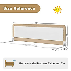 HONEY JOY Bed Rail for Toddlers, 71-in Extra Long, Portable Safety Bed Guardrail w/Double Safety Child Lock, Foldable Baby Bed Rail Guard, Fit King & Queen Full Twin Size Bed Mattress(Beige, Pack 2)