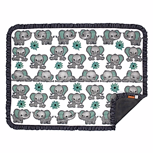 Dear Baby Gear Elephant Baby Blanket - Double Layer Infant Blanket - Toddler Blankets for Boys and Girls - Gray and Mint Elephant Calf with Flowers, Gray Ruffles - 43" x 33"