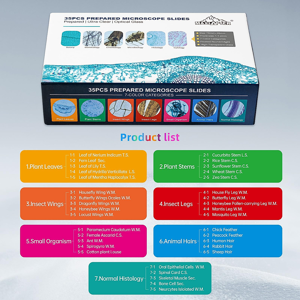 35 Microscope Slides with Specimens for Kids, Prepared Microscope Slides Set with Plants Animals Insects, Microscope Slides for Kids Students Homeschool Basic Education, Best Gift for Kids