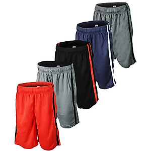 BROOKLYN VERTICAL Boys 5-Pack Athletic Performance Basketball Shorts with Pockets and Drawstring Closure (14/16, Combo A)