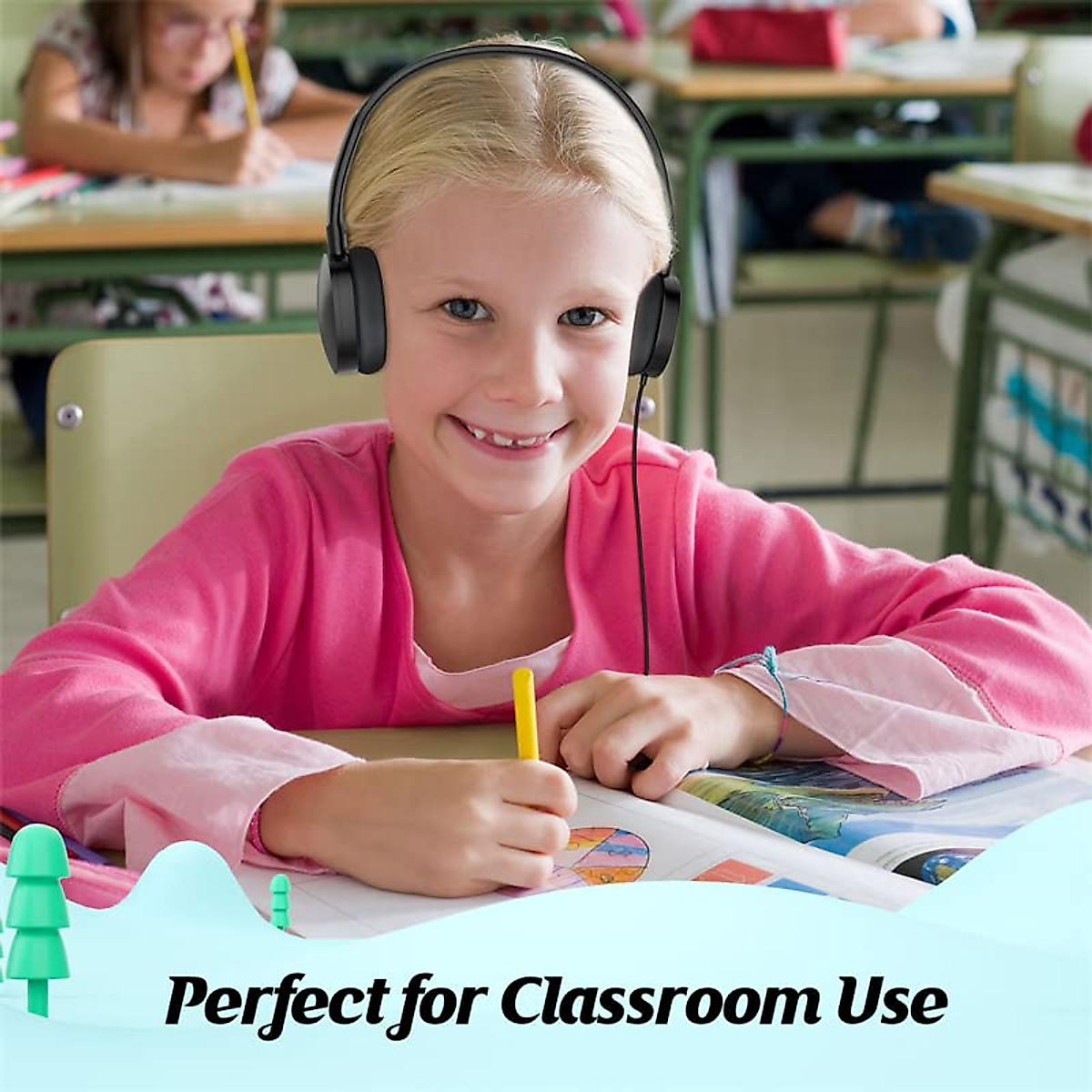 Hongzan Classroom Headphones Bulk for Kids 5 Pack, Durable Headphones for School Students Children Boys Girls and Adults (Black)