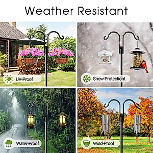Double Shepherds Hooks for Outdoor, Heavy Duty Bird Feeder Pole with 5 Prong Base, Adjustable Shepards Hook for Outside, Garden, Weddings, Hanging Plant, 2 Pack