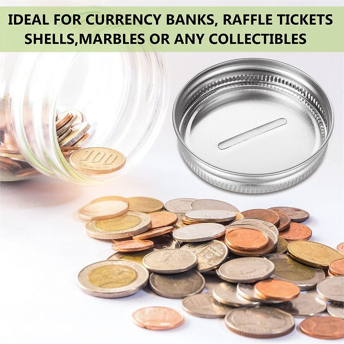 JMIATRY 50Pcs Coin Slot Lids for Regular Mouth Mason Jar, Polished Rust Resistant Canning Lids, Money Saving Jars Silver Slotted Lids, Metal Coin Slot Lid for Regular Mouth Ball, Use for 2.75 Inch