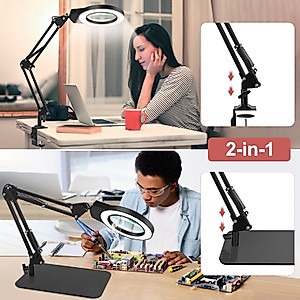 NAKOOS 10X Magnifying Glass with Light and Stand, 2200 Lumens LED Magnifying Lamp with Light, Upgraded 5 Lighting Modes Stepless Dimmable Magnifier Light with Clamp Non-Tipping Head for Close Work