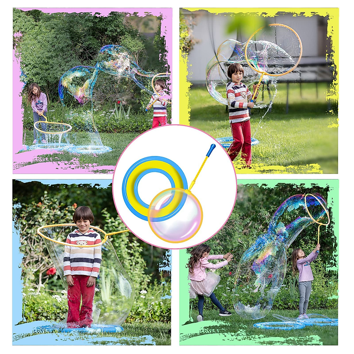 Kid in a Bubble Toy Giant Bubble Wand Big Bubbles Hoop with Dipping Pool Tray, Fun Outdoor Toys Playtime Activity Summer Toy Set for Kids and Adults Birthday Party Game (Basic Kit)