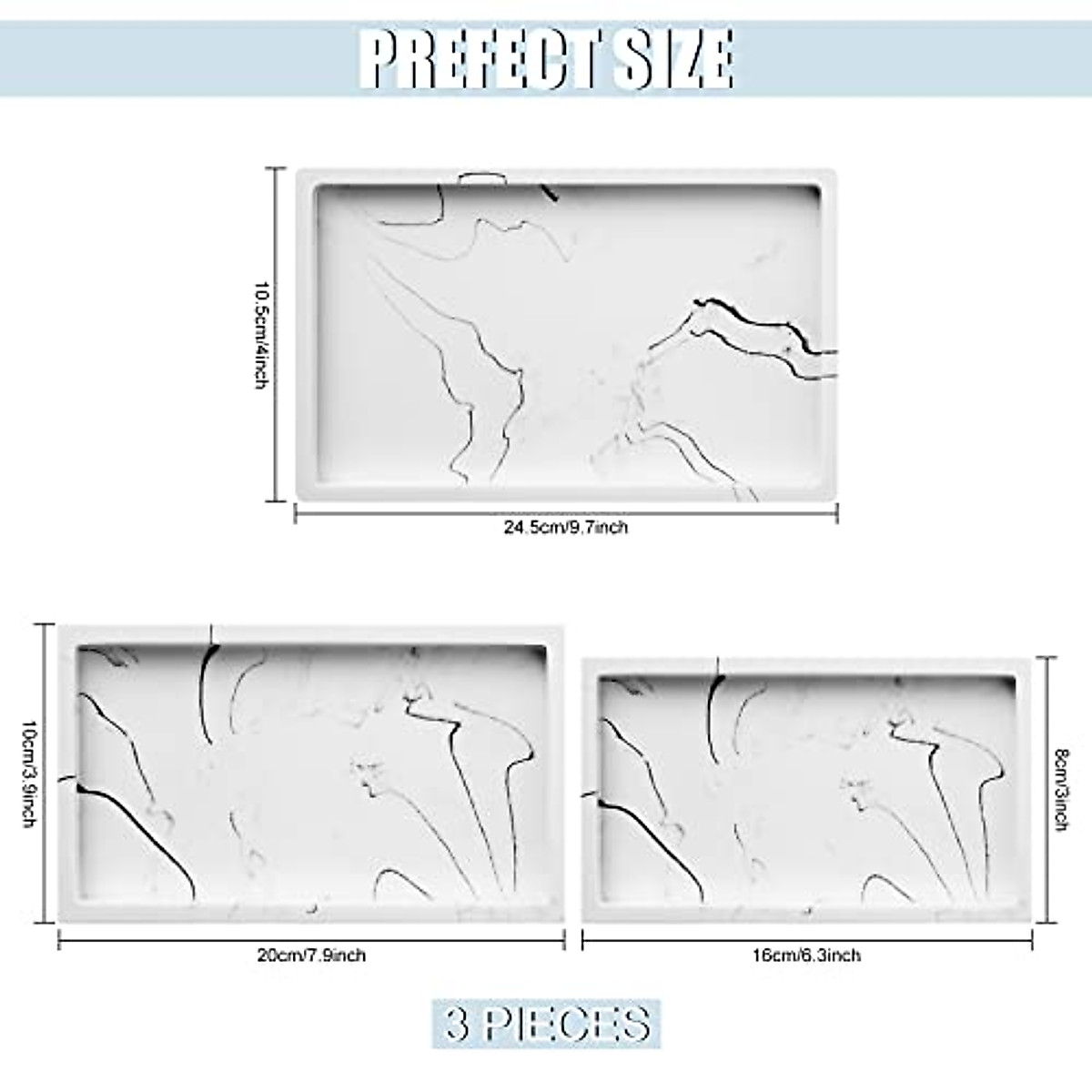 3 Pieces Bathroom Vanity Tray, Ceramic Vanity Tray Marble Decor Bathroom Tray Vanity Display Tray Decorative Paper Towel Tray Ceramic Jewelry Tray Rectangle Perfume Tray for Bathroom Accessory (White)