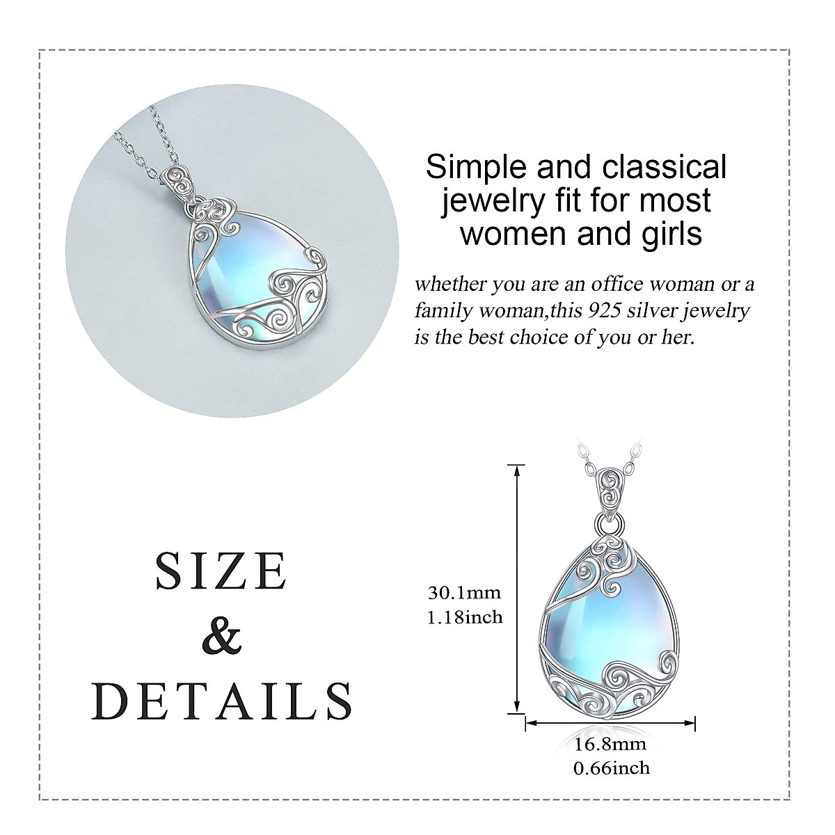 YAFEINI 925 Sterling Silver Moonstone Necklace Filigree Teardrop Pendant Necklace Jewelry for Women (A-filigree moonstone necklace)