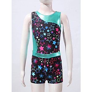 winying Kids Girls Two Piece Unitard Leotard Stretchy Fitness Bodysuit Gymnastic Dancewear Starry Black A 8 Years
