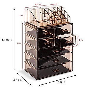Sorbus Clear Cosmetic Makeup Organizer - Make Up & Jewelry Storage, Case & Display - Spacious Design - Great Holder for Dresser, Bathroom, Vanity & Countertop (3 Large, 4 Small Drawers - Bronze Glow)