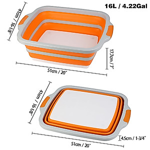 Large 4.22 Gal / 16L Collapsible Cutting Board with Container, Foldable BBQ Prep Tub, Sapce Saving Dish Basin for Kitchen, Camping, Picnic, Vegetable and Fruit