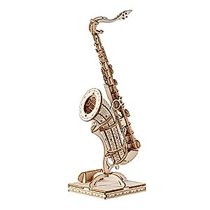 ROBOTIME 3D Puzzle for Kids Wooden Craft Kits DIY Model Saxophone Kit to Build Creative Arts Puzzle Toy Pefect Gift for Teens