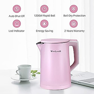 Electric Kettle,Stainless Steel Hot Water Kettle No Plastic Contact and BPA-Free,1.7L 1200W Auto Shut off & Boil Dry Protection,Fast Heating,2 Year Warranty Coffee Tea Pot for Water Boiling – Pink