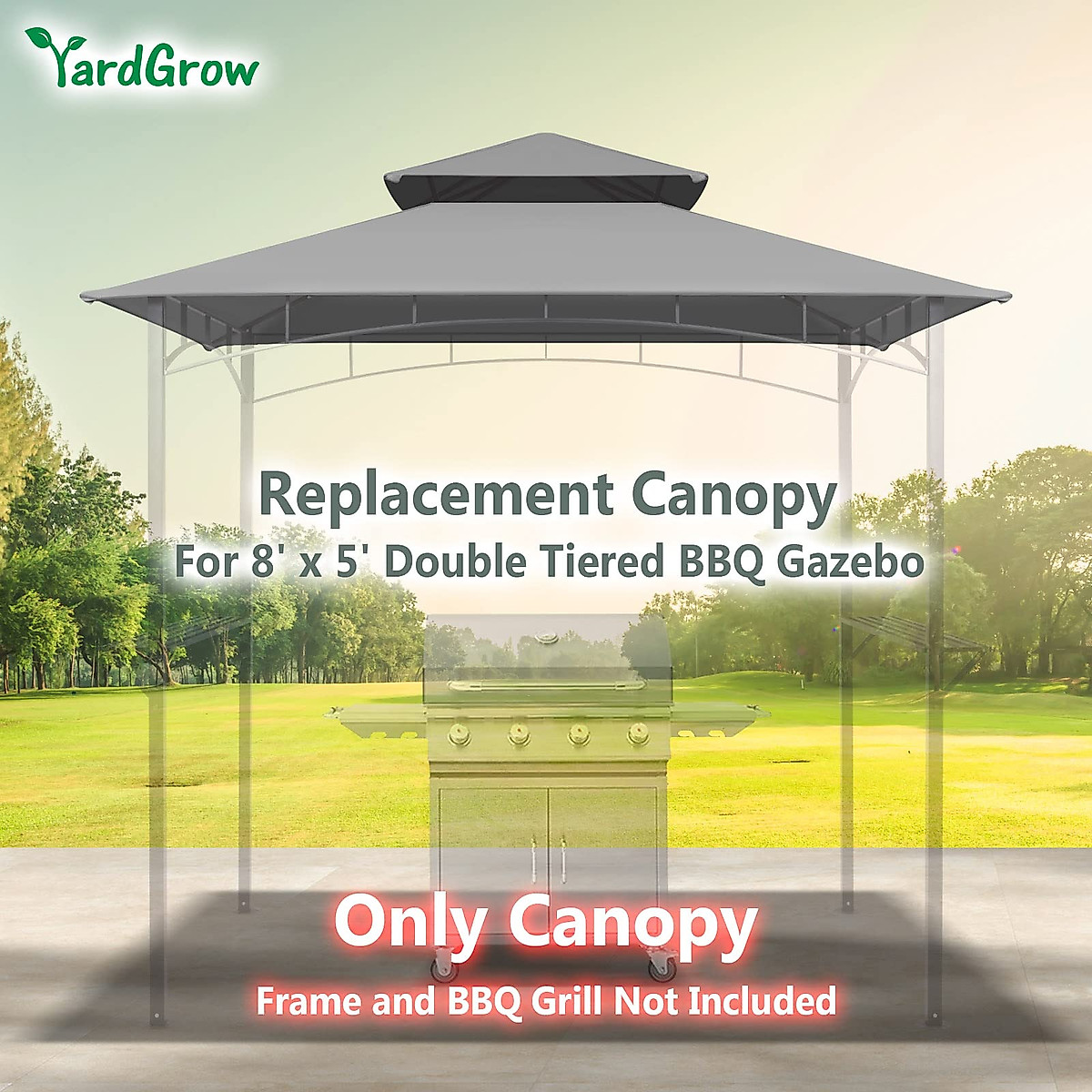 YardGrow 5x8FT BBQ Grill Gazebo Replacement Canopy Roof Double Tiered Outdoor Grill Shelter Canopy Top (Grey)