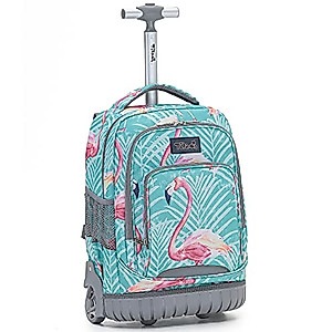 NEW TILAMI Rolling Backpack with Wheels, 18 Inches Laptop Backpack for Boys &Girls Travel School Student Trip, Flamingo