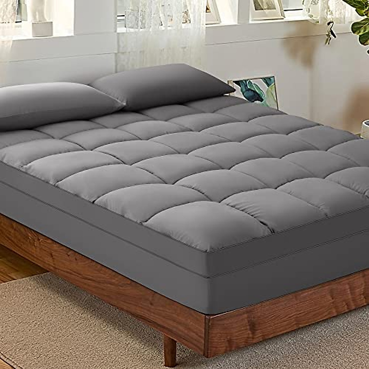 Cotby Mattress Topper King, Extra Thick Breathable Mattress Pad, Cooling Mattress Topper for Back Pain Relief, Mattress Protector Pillow Top Mattress Cover with 8"-21" Deep Pocket(Gray, King)