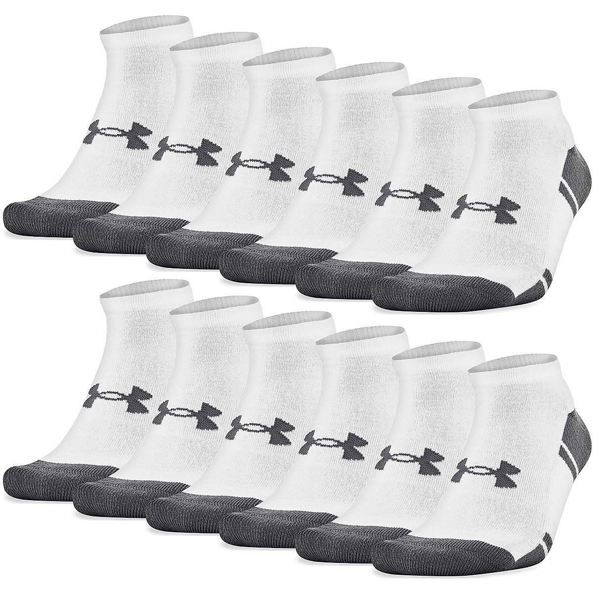 Under Armour Adult Resistor 3.0 No Show Socks, Multipairs , White/Graphite (12-Pairs) , Medium
