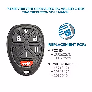 Keyless2Go Replacement for Keyless Entry Universal Remote Car Key Fob for Select GM Vehicles That use OUC60270 & OUC60221 15913421, 20868672