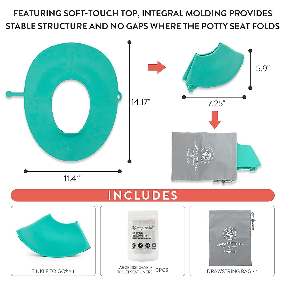 Prince Lionheart Tinkle to Go - Reusable Foldable Portable Potty Training Seat - Toilet Seat Perfect for Travel - Built-in Splash Guard, Perfect Potty Training Toilet Seat, Portable Potty for Toddlers