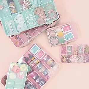 Craftelier - Organizing Box with 10 Compartments for Scrapbooking and Craft Materials | Dimensions 26.5 x 17.8 x 4.2 cm (10.4“ x 7” x 1.65") - Pink and Transparent Color