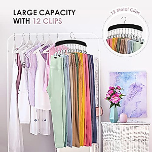 Leggings Hanger Organizer, MEILIDY 2 Packs Closet Wooden Leggings Hangers with 24 Clips Space Saving Pants Clip Hangers with 360° Swivel Hook for Shorts Skirts Scarves Hats Tanks - Black