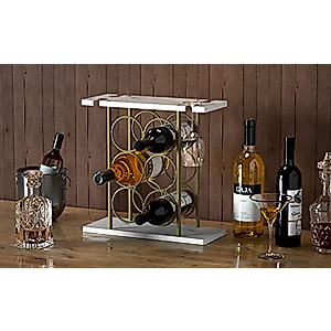 LAPEPI Wine Rack with Glass Holder, Gold Frame,Countertop Wooden Wine Rack,Holds 6 Bottles and 4 Glasses freestanding Floor, Decorative Wine Storage Rack