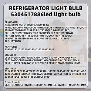 2Pack KEI D28A KEL2811 5304517886 5304498578 KEI D28M KEL 2815 Refrigerator LED Light Bulb Replacement AC100-265V 3.8W E17 Intermediate Base Freezer LED Lamp, Cool White 6000K