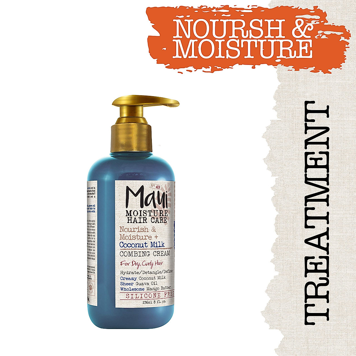 Maui Moisture Hair, Nourish & Moisture + Coconut Milk, Combing Cream for Dry Curly Hair, Silicone & Sulfate-Free Aloe Leave-In Conditioner Treatment to Detangle Hair, 8 Fl Oz (4067538)