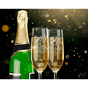 CHRISTMAS-STOCKINGS-by-STOCKINGFACTORY Mr and Mrs Champagne Wedding Glasses, Set of 2 Personalized Toasting Flutes, Engraved Mr and Mrs Wedding Toast Glass Flutes, Bride and Groom