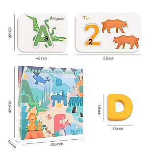 XJYQJD Number Alphabet Flash Cards for Toddlers 3-5 Years, Montessori Alphabet Learning Toys Puzzle ABC Flash Cards Sight Words Games Wooden Letters Matching Animal Flashcards for Toddlers 2-4 Years