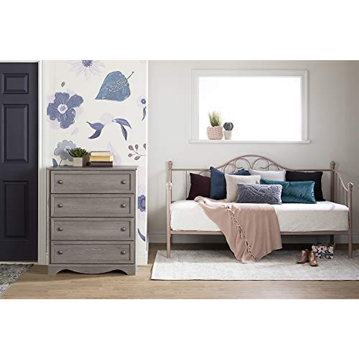 South Shore Savannah Twin Metal Daybed (39"), Pink Blush